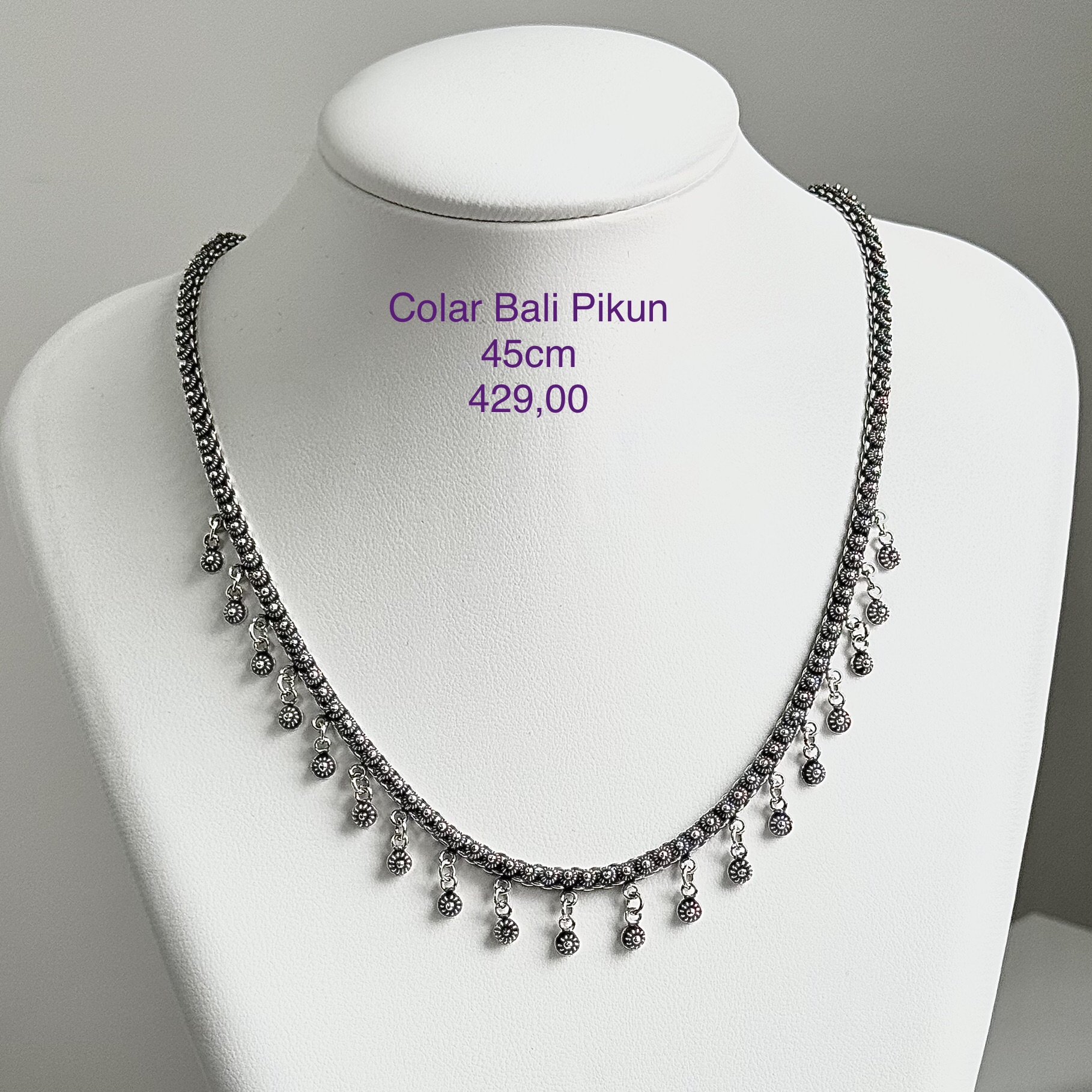 Colar Bali Pikun. Tamanho 45cm + 4cm de extensor. Importado. PRATA ...